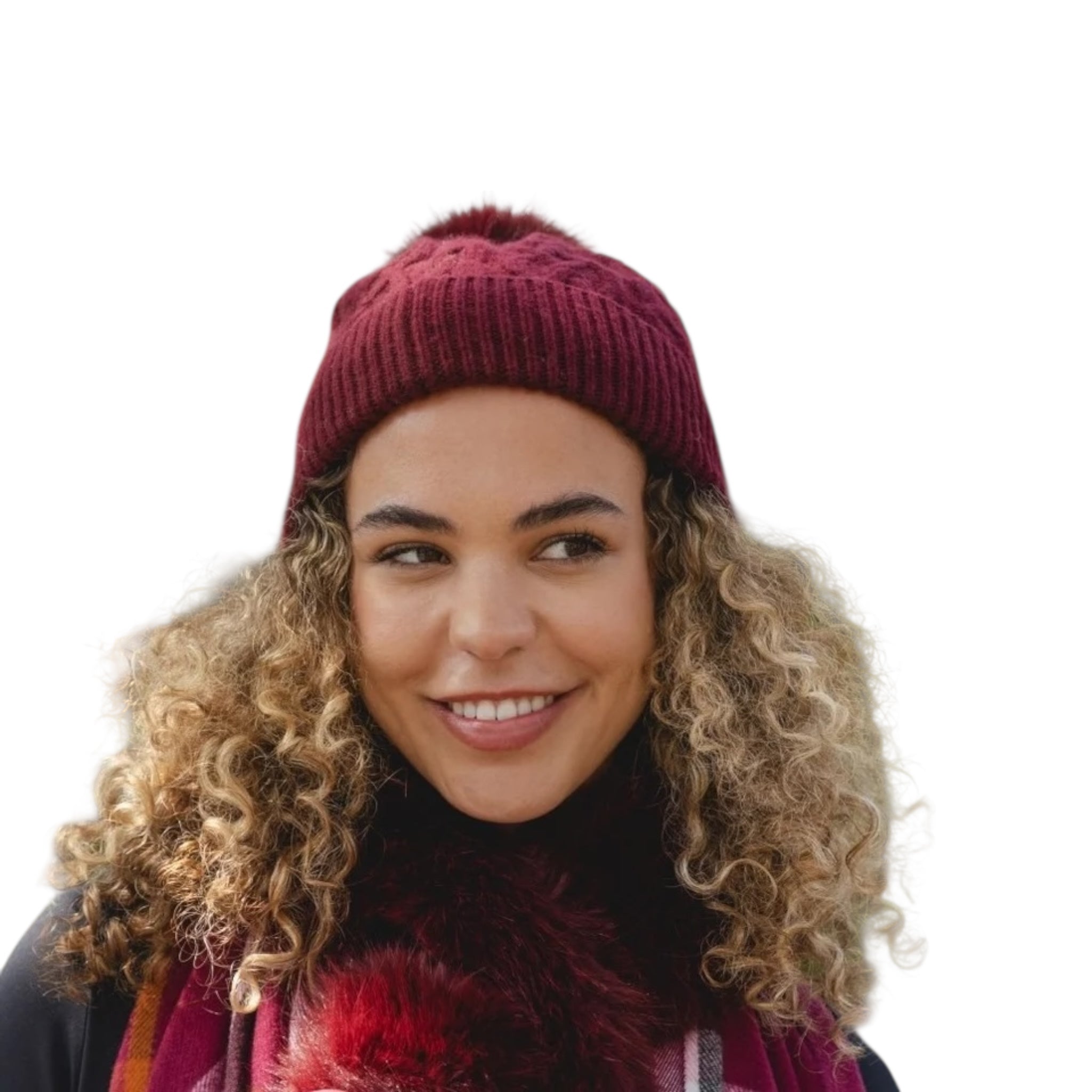 Knitted Pompom Hat Cherry | Accessories by Park Lane Hats – Secret Boutique
